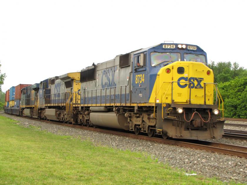 EB CSX multilevel with ex-CR SD60I CSX 8734 on the point | Conrail Photo Archive