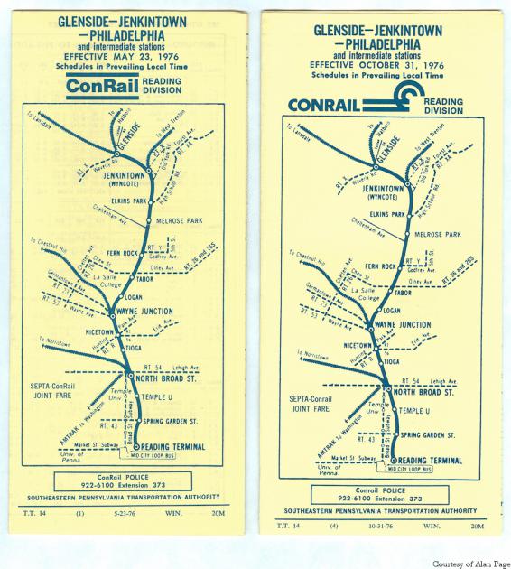 RDG Division Glenside timetable transition to CONRAIL 10-31-1976 ...