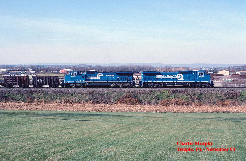 CR 6166 and 6074 lead a Bethlehem bound ZBB ore train at Temple PA in ...