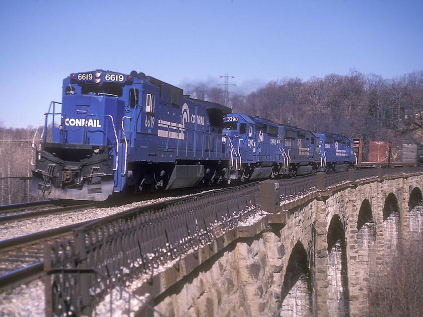 CR 6619 Leads SEPY Across the Thomas Viaduct on CSX, 2/88 | Conrail ...